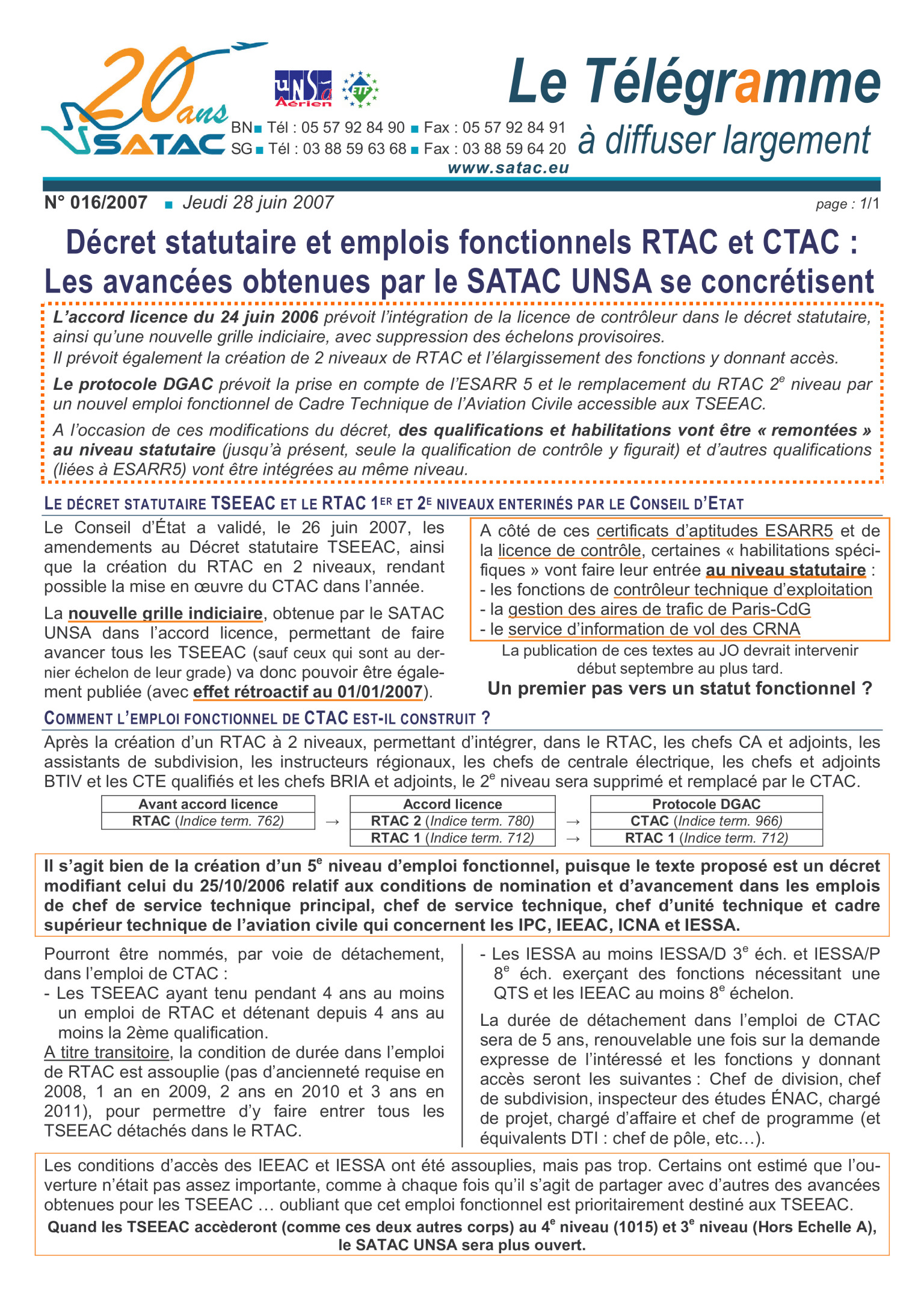 Décret statutaire et emplois fonctionnels RTAC et CTAC : Les avancées ...