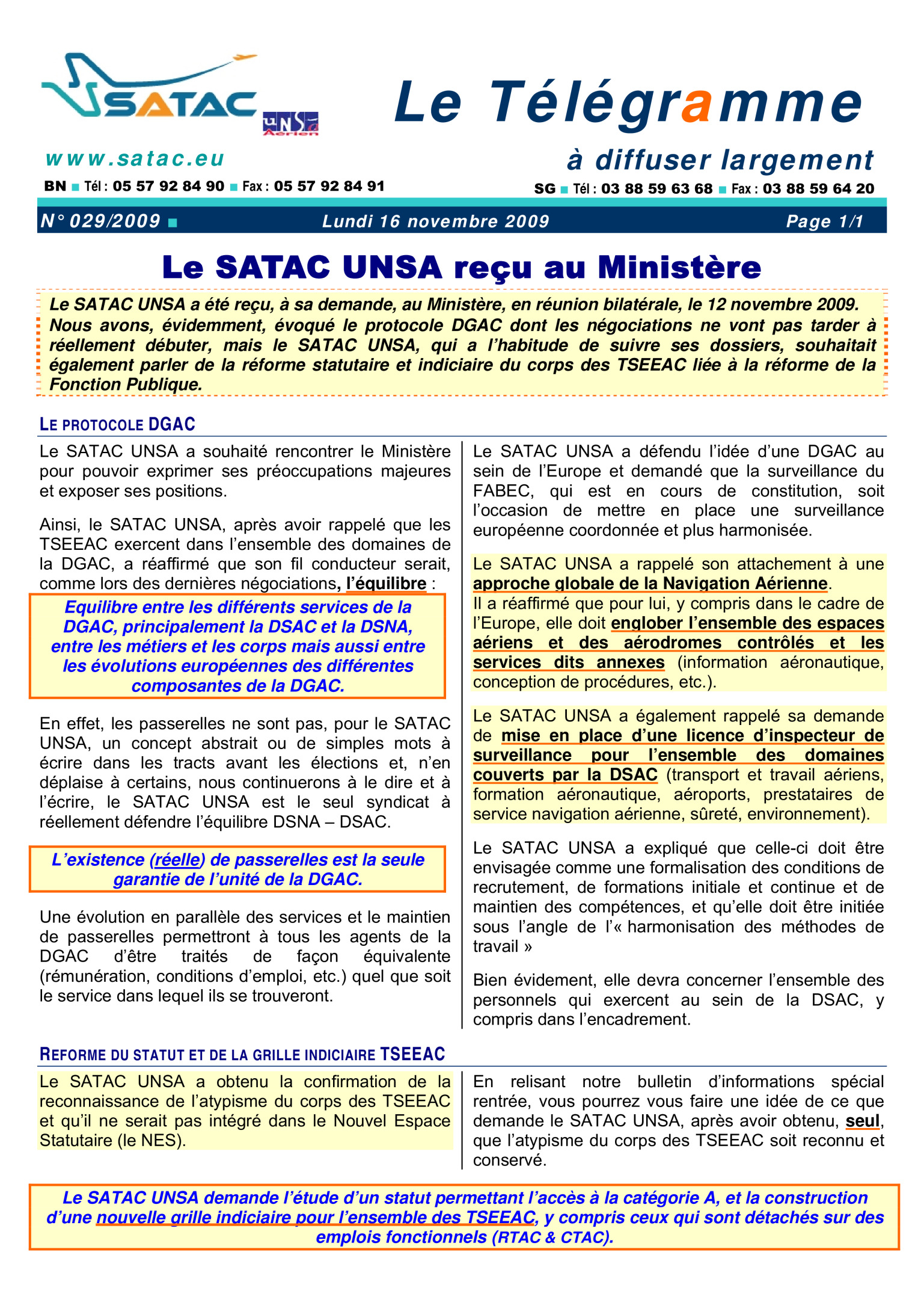 Le SATAC UNSA reçu au Ministère – UNSA-UTCAC