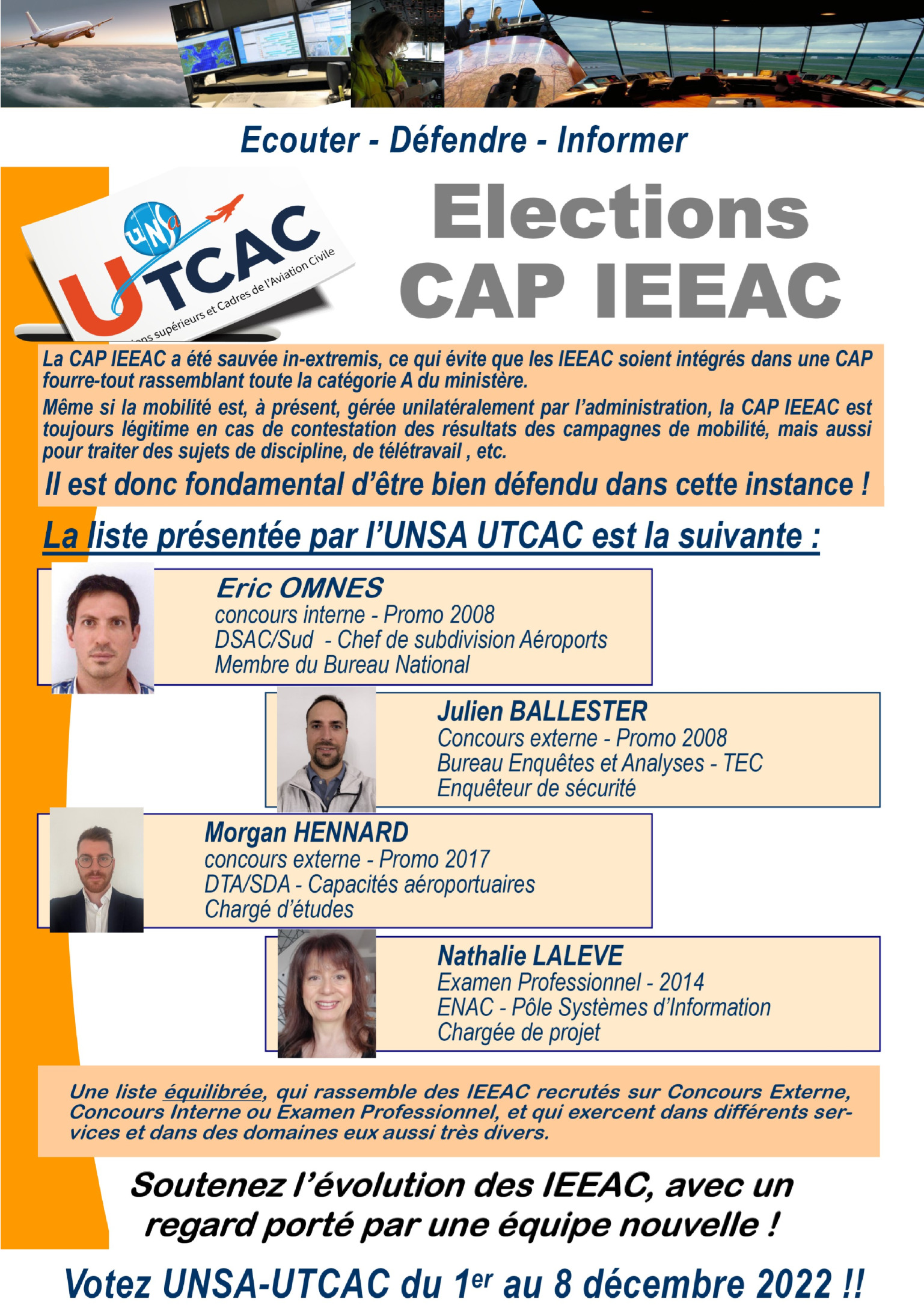 Liste CAP IEEAC présentée par l’UTCAC – UNSA-UTCAC