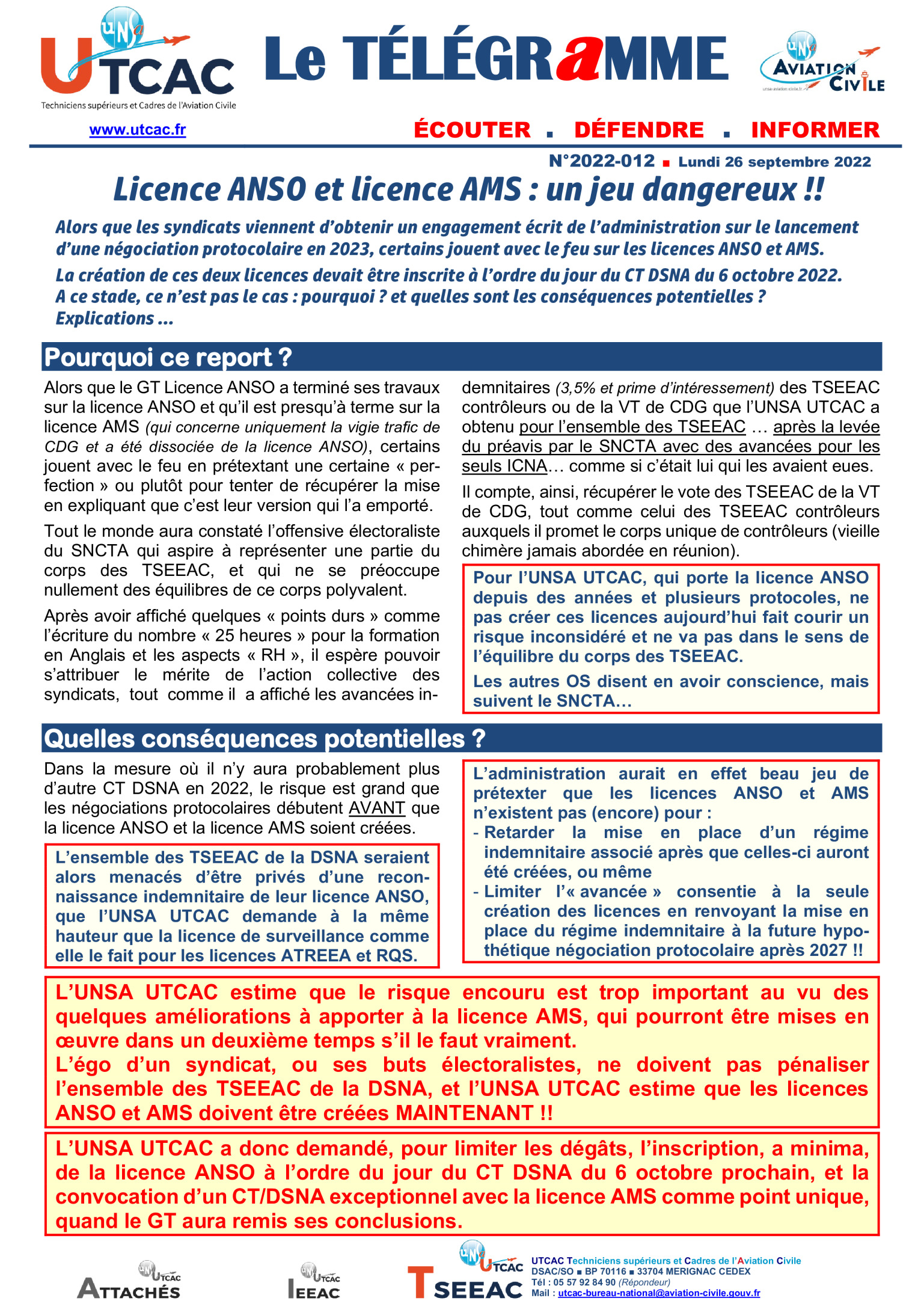 Licence ANSO et licence AMS : un jeu dangereux ! – UNSA-UTCAC