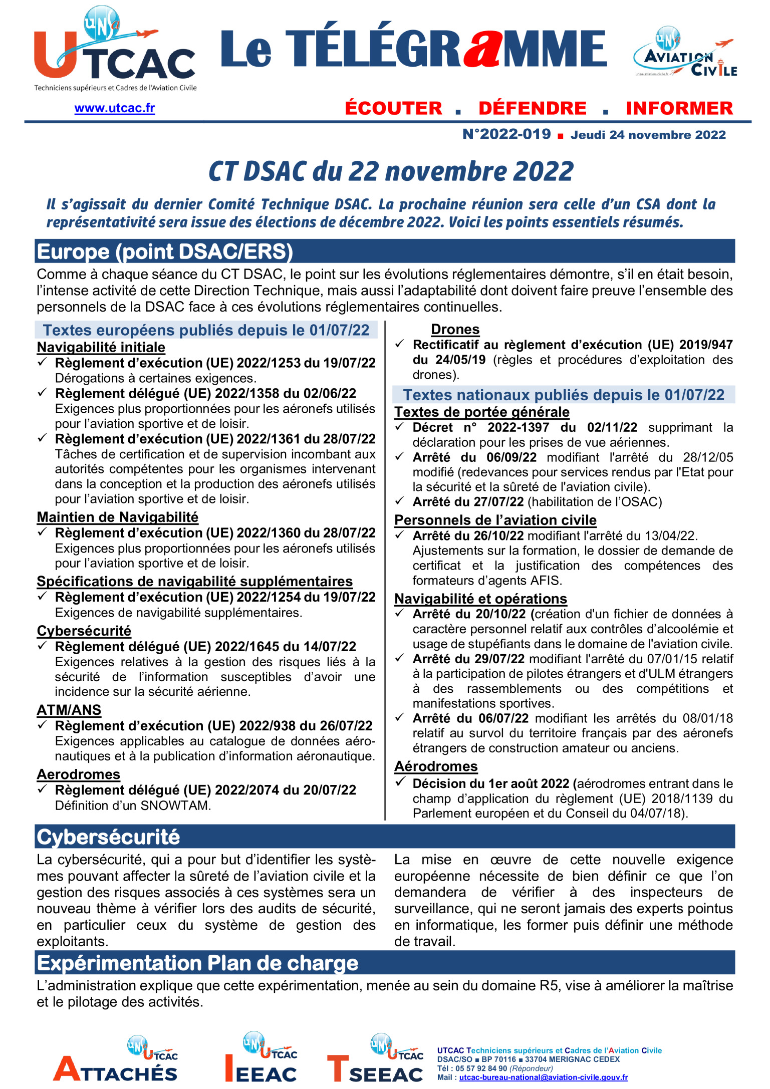 CT DSAC du mardi 22 novembre 2022 – UNSA-UTCAC