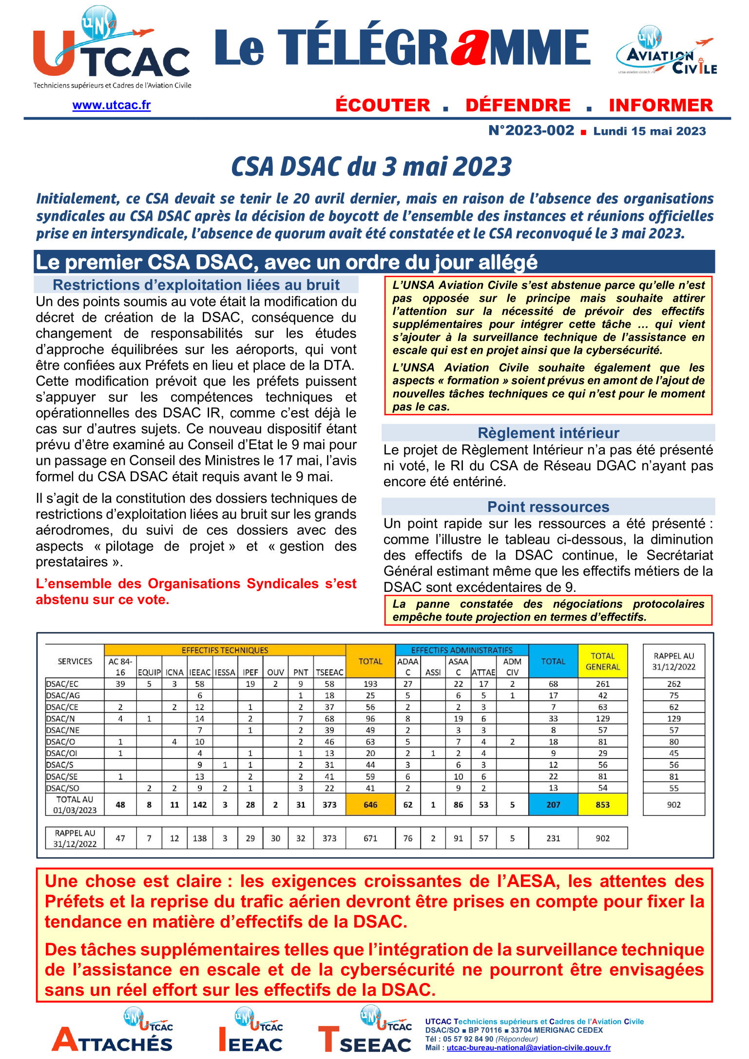 CSA DSAC du 3 mai 2023 – UNSA-UTCAC