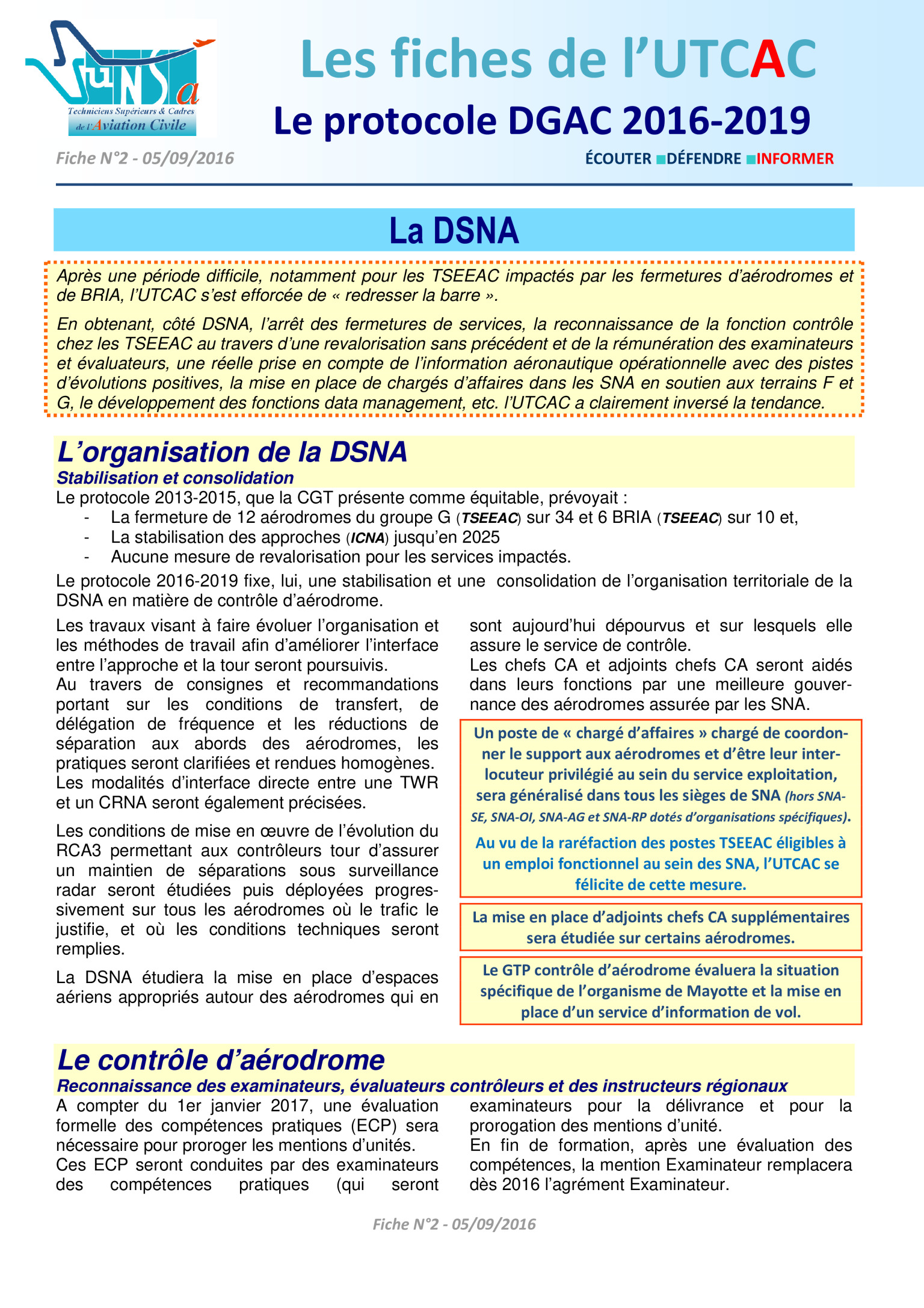 Protocole DGAC 2016-2019 : fiche N°2 – UNSA-UTCAC