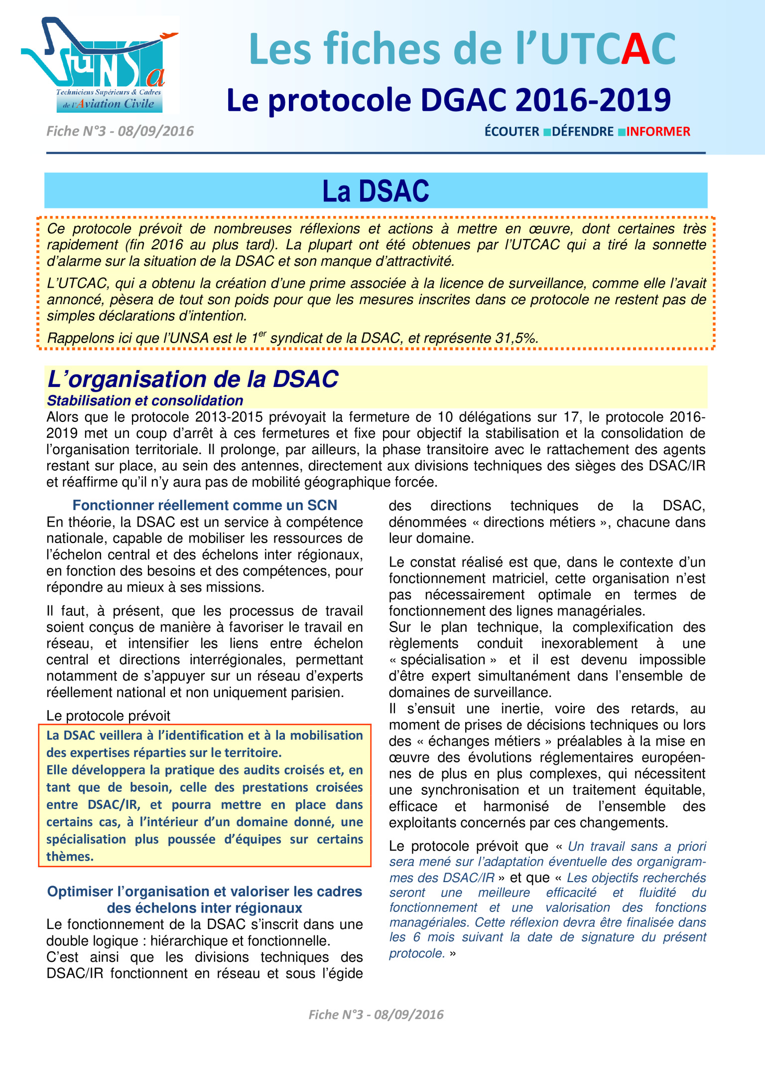 Protocole DGAC 2016-2019 : fiche N°3 – UNSA-UTCAC