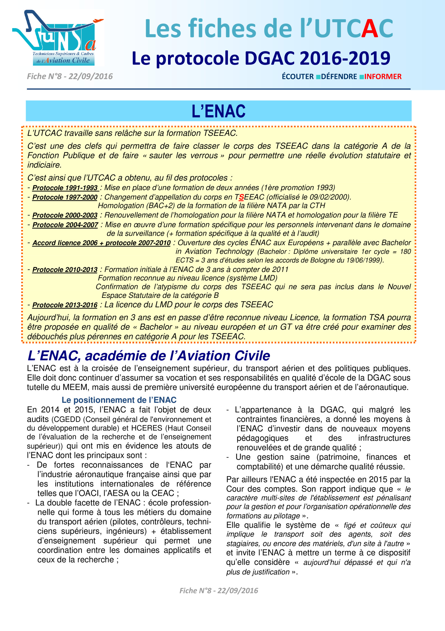 Protocole DGAC 2016-2019 : fiche N°8 – UNSA-UTCAC