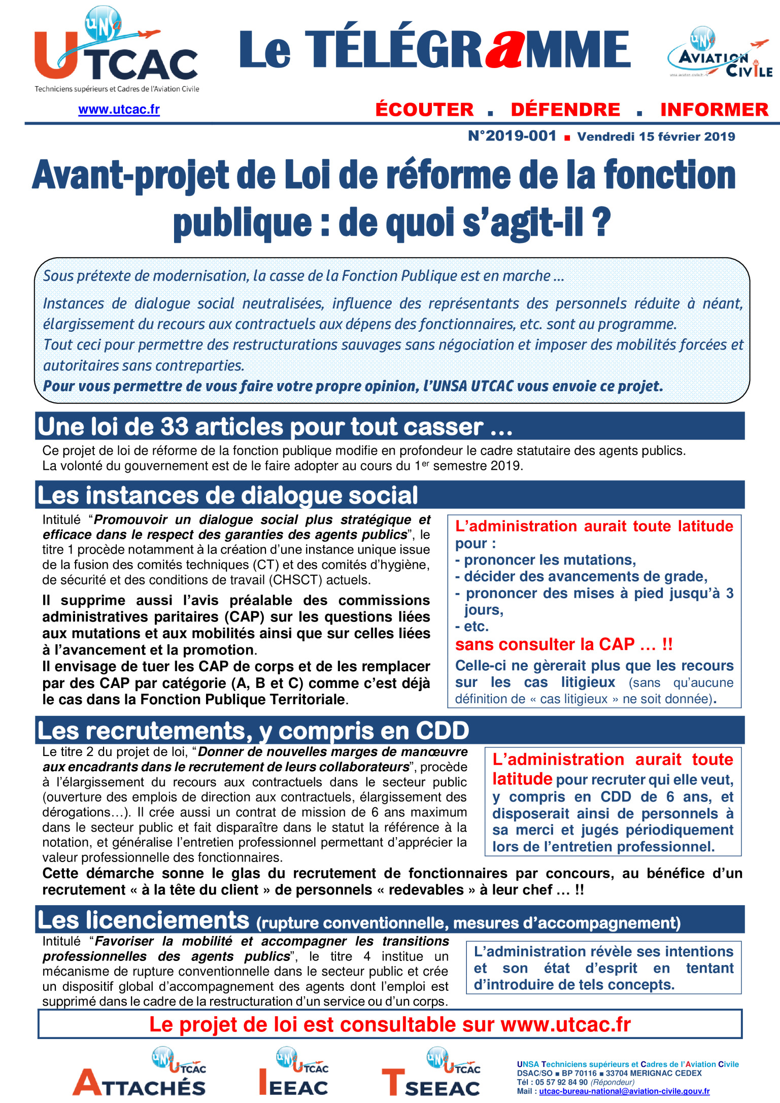 Avant-projet de loi – UNSA-UTCAC