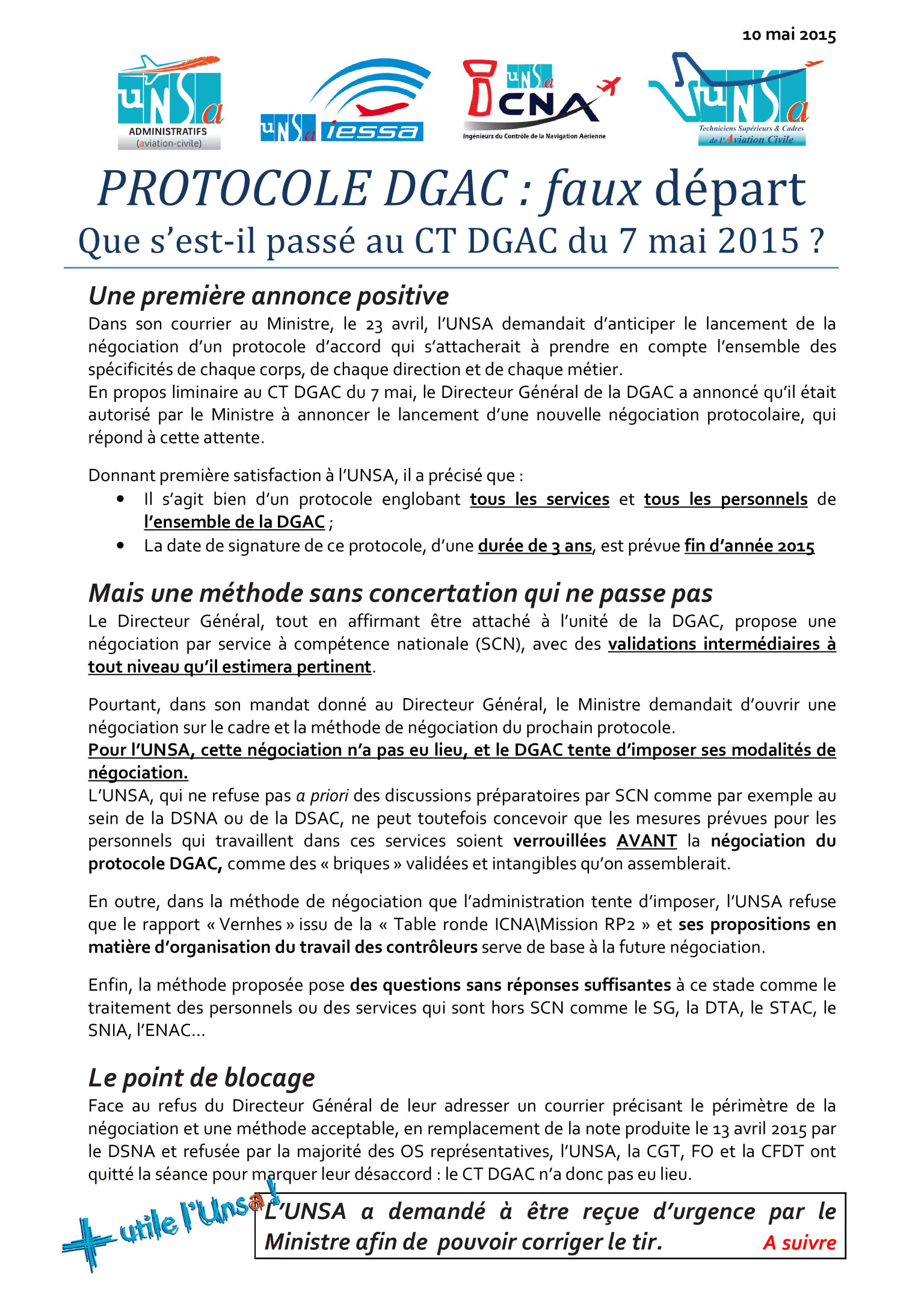 Protocole DGAC : faux départ ! – UNSA-UTCAC